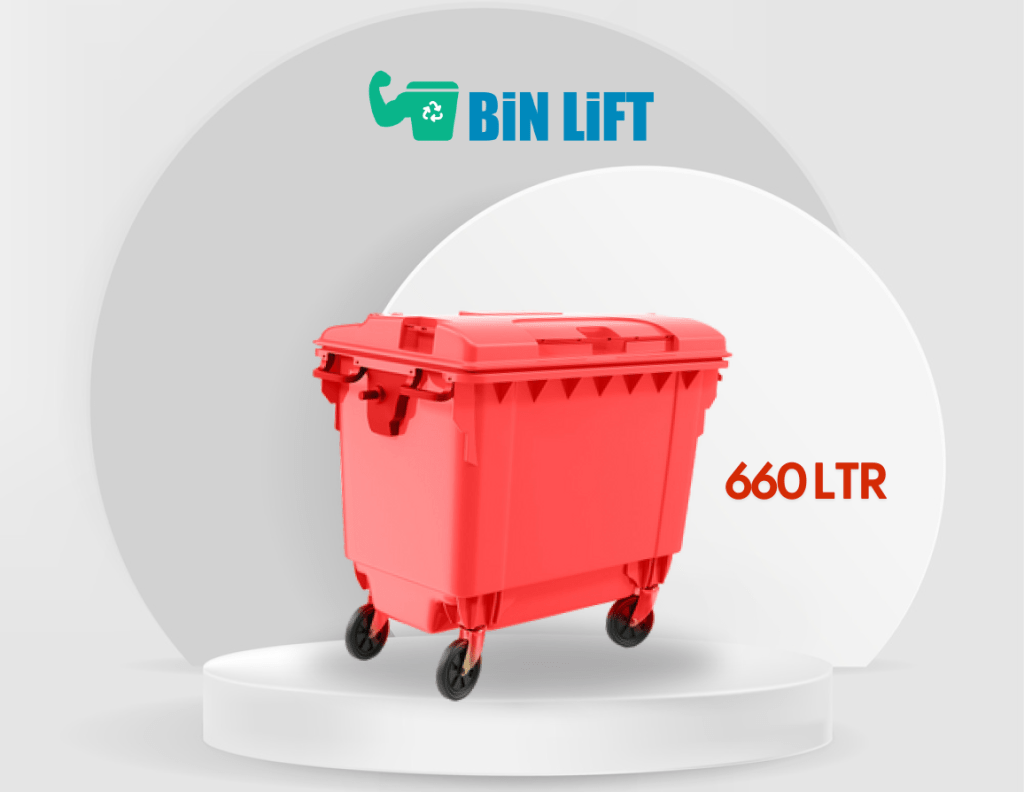 660 Liter Red Garbage Bin with Wheels | Bin Lift Services