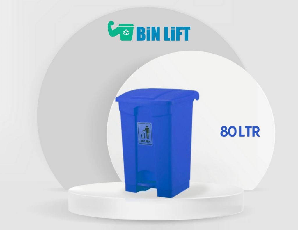 80 liter blue plastic garbage bin with Pedal Lid | Bin Lift - Qatar