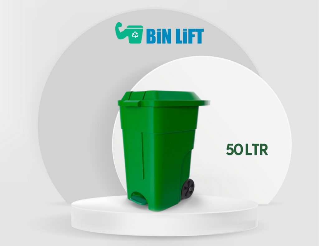 Green 50 Liter Trash Bin with Wheels & Pedal | Bin Lift Services